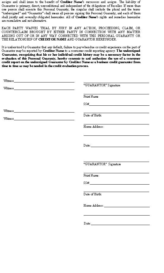 Personal Guaranty Form List - The Kaplan Group